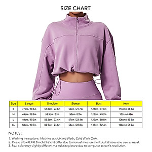 Cocoarm Women Sweat Jacket Cropped Without Hood Sports Long Sleeve Short Cardigan with Zipper Active Wear for Yoga Running(S-Taro )