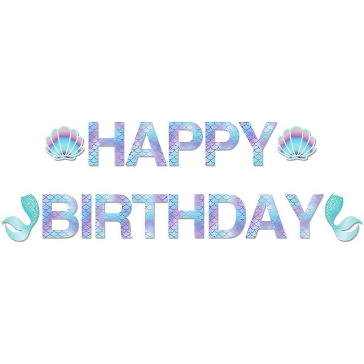 Happy Birthday Banner Mermaid Pre-assembled, Mermaid Birthday Decoration for Girls, Mermaid Party Supplies for Mermaid/Under The Sea Animal Themed Birthday Party, Baby Shower