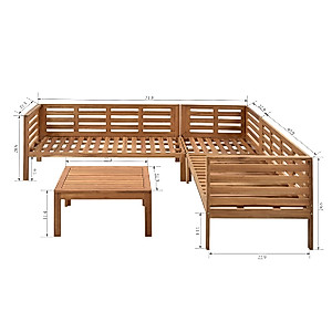 Outdoor Patio Furniture Sofa Set, 4 Piece Outdoor Conversation Sofa Set Wooden Sectional Sofa Set with Seat Cushions and Wooden Coffee Table, Cushioned Sofa Set for Outdoor Indoor