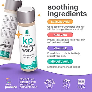 Touch Keratosis Pilaris Exfoliating Body Wash Cleanser - KP Treatment with 15% Glycolic Acid, Aloe Vera, & Hyaluronic Acid - Smooths Rough & Bumpy Skin - Gets Rid Of Redness, 8 Ounce