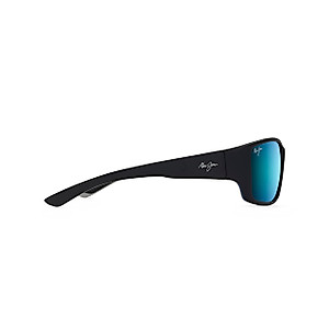 Maui Jim Men's Local Kine Polarized Wrap Sunglasses, Soft Black/Sea Blue/ Grey/Blue Hawaii, Large