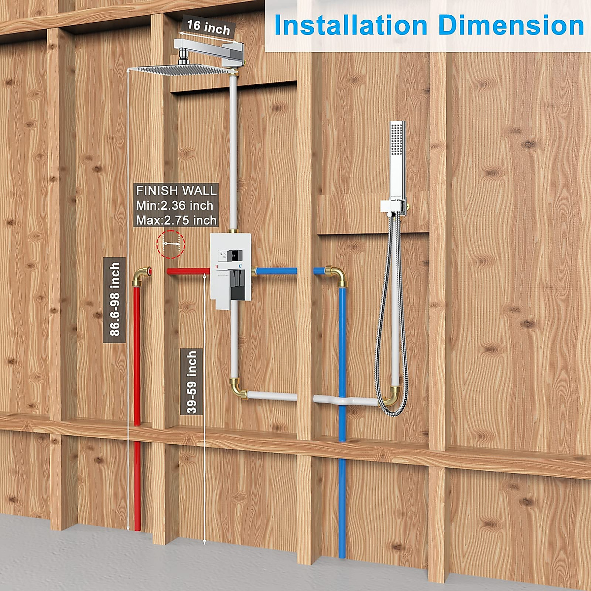 EMBATHER Shower System Chrome Shower Faucet Sets with 12" Rain Shower Head For Bathroom, Wall Mounted Square Shower Combo Set With Adjustable Handheld Bracket (Contain Rough-in Valve & Trim)