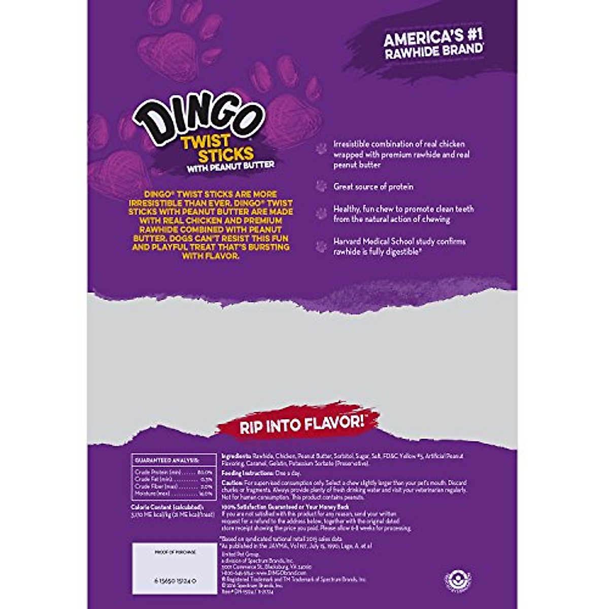 Dingo Twist Sticks with Peanut Butter, Rawhide Chew, 25-Count