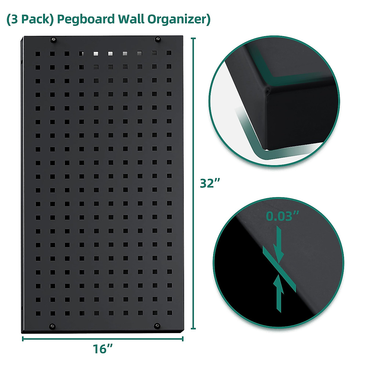 YITAHOME Garage Metal Pegboard Panels 3Pcs, Pegboard Storage System for Wall Utility Tools, Workbench, Shop, Shed Modular Peg Board Organizer Board Kit, Black