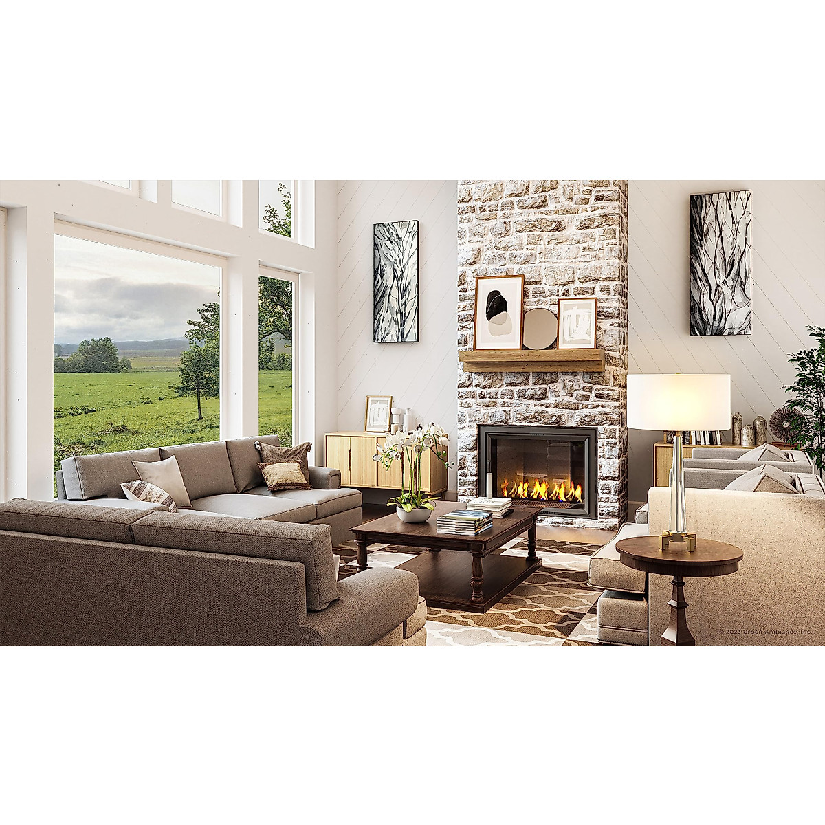 Urban Ambiance Luxury Contemporary Table Lamp, 17''W x 17''D x 30''H, with Minimalist Elements, Clear and Aged Brass Finish and a White Faux Silk Hardback Shade, UEX7270