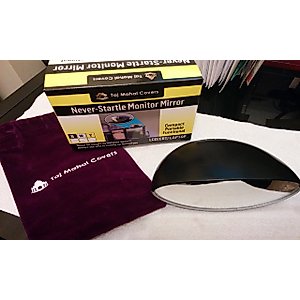 Rear View Computer Monitor Mirror, Fits Regular Flat Screen LCD Monitors with Magnifier - No Adhesive or Hard Clip - for Cubicle & Home - with Wide-Angle Convex Viewing Area so You Never Miss a Thing