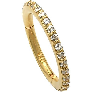 ANYGOLDS 14K CZ Hoop Piercing - Elegant Piercing Jewelry for Cartilage, Daith, Helix, Tragus, Conch, Rook, Snug - 16 Gauge Genuine Gold Piercing Jewelry for Women Gift - 1PC