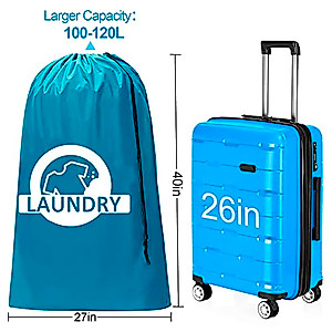 Dirty Laundry Travel Bag - Extra Large Heavy Duty Dirty Clothes Bag for Traveling, 2 Pack XL Machine Washable Camp Drawstring Laundry Bags（Blue and Black）