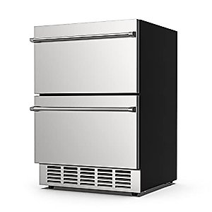 24 Inch Under Counter Double Drawer Fridge, Indoor and Outdoor Beverage Refrigerator, Weather Proof Stainless Steel Beverage Fridge for Home & Commercial Use, Built-in and Freestanding (Foam Door)