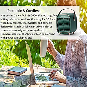 Tenbroman Portable Air Conditioner Fan, Retro Rechargeable Mini Air Cooler Battery Powered Desk Fan with Handle, Desk Misting Fan with 3 Speeds for Sports Office and Outdoor, 1 Pcs (Green)