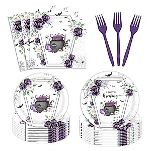 96PCS Halloween Baby Shower Party Supplies A baby is brewing Gender Neutral Plates and Napkins Vampire Bat Baby Sprinkle Tableware Set Serves 24 Guests