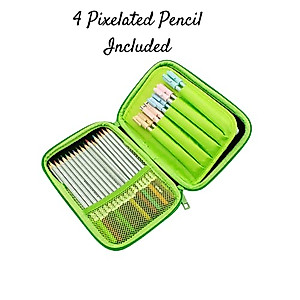 Gamer School Set Pencil Case, 4 Pixaletd Pencils, 1 Gamer Control Eraser, 50 Stickers, 1 Drawstring Bag and 16oz Water Bottle