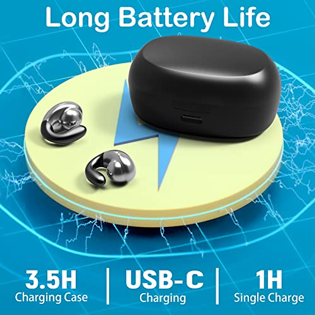 Mnvesz Wireless Open Ear Headphones, Wireless Bone Conduction Headphones Open Ear Clip Headphones Bluetooth, Clip On Wireless Earbuds Headphones Cycling Running Workout Ear Buds (Black)