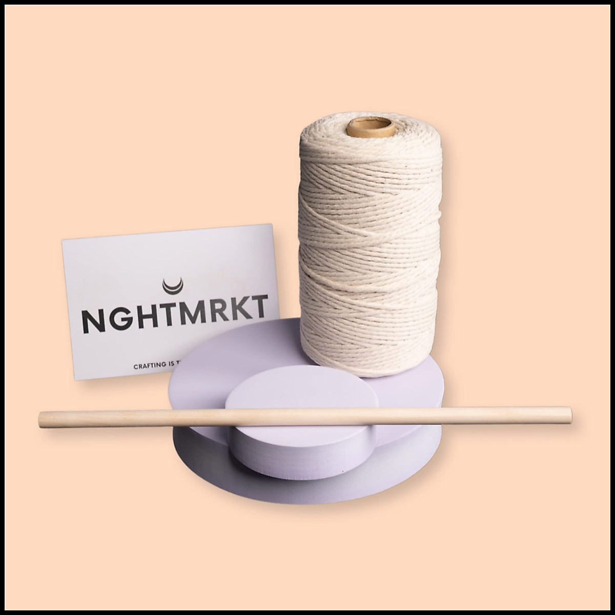 NGHTMRKT Macrame Kit, DIY Macrame Kits for Adult Beginners, Macrame Wall Hanging Kit, 220 Yards Macrame Cord, Wooden Dowel