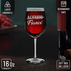 shop4ever® Boyfriend to Fiance & Girlfriend to Fiancee Couples Gift Set of 2 Engraved Stemmed Wine Glasses His & Hers Engagement Gift