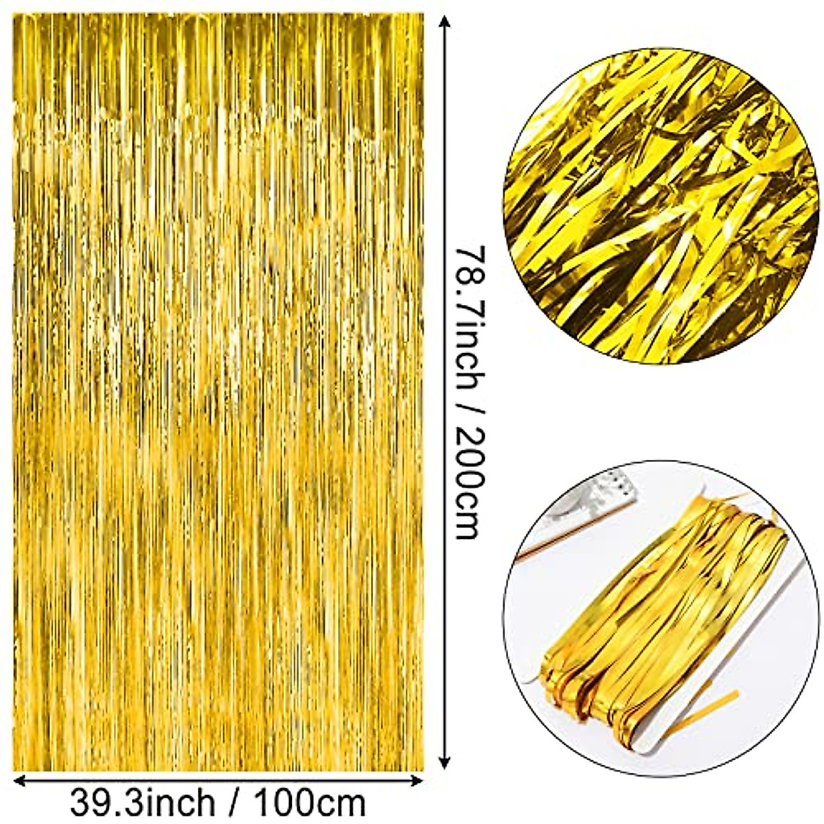 Gold Foil Fringe Curtains 3Pack - Metallic Foil Tinsel Backdrop 3.3 x 6.6 Ft Glitter Streamers Ribbon Fringe Tinsel Gold Shiny Background for Fathers Day 4th July Decoration Birthday Wedding Party