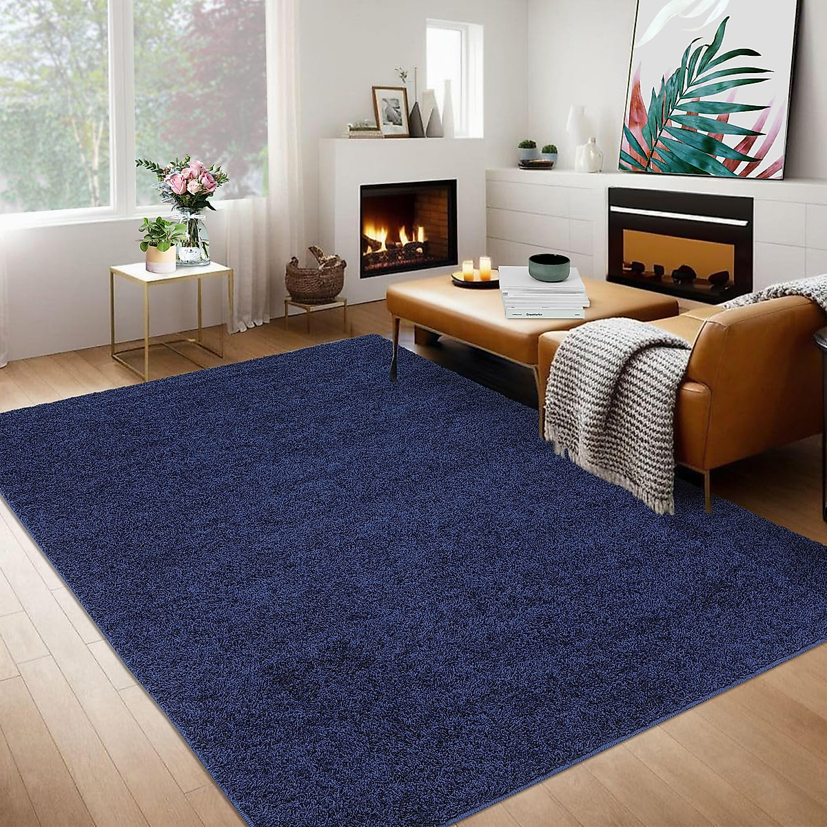 JOLENE.K Shag Rug 5x8 Rug Fluffy Rug for Living Room Blue Rug Bedroom Rug Solid Color Thick Carpet Non Slip No Shedding Shaggy Rug Throw Rugs, 5'x8' Navy Blue