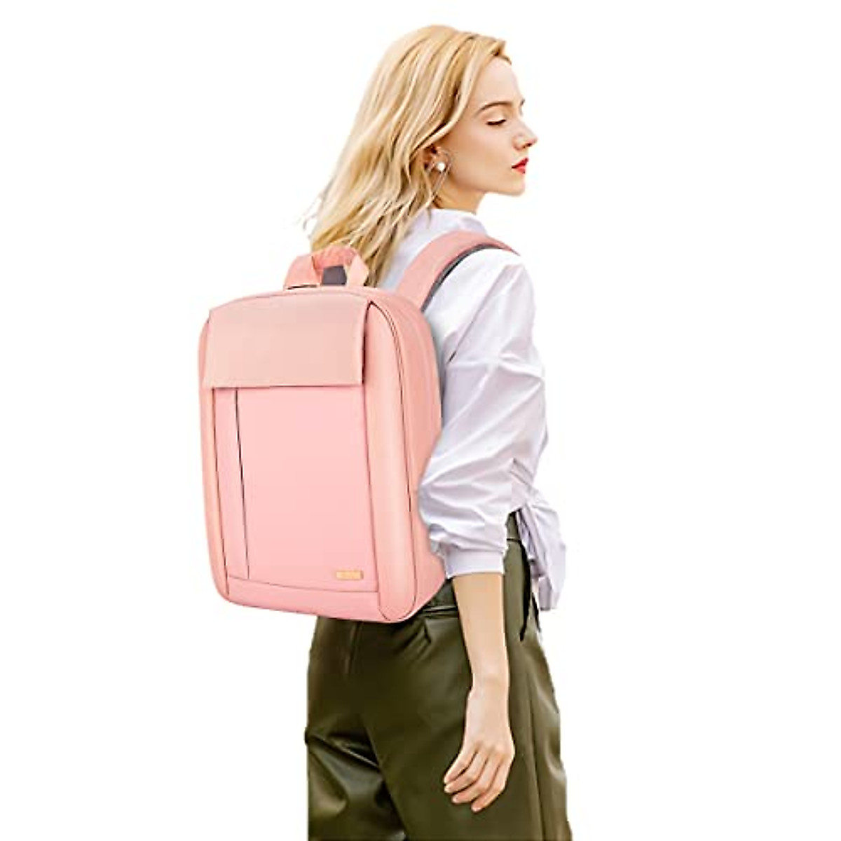 Voova Travel Laptop Backpack for Men Women, Slim Lightweight Backpack Bookbag with Laptop Compartment for Work Business and College, Waterproof Computer Bag Fits 14-15.6 Inch Notebook, Pink