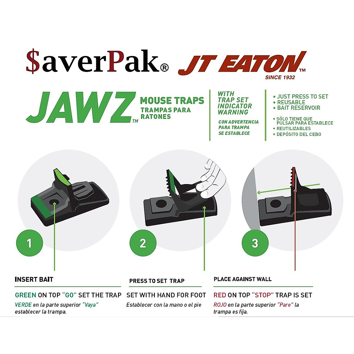 $averPak 8 Pack - Includes 8 JT Eaton Jawz Mouse Traps for use with Solid or Liquid Baits