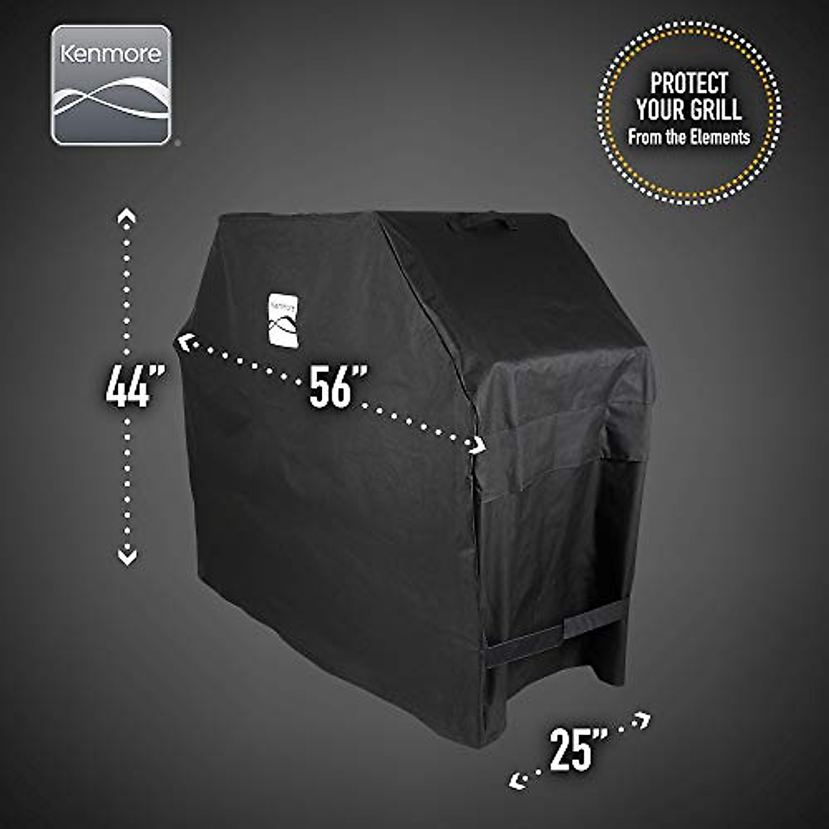 Kenmore PA-20281 BBQ Grill Cover, Heavy Duty Weatherproof Fabric for Outdoor Patio Backyard, Fits Grills up to 56" Width, Black