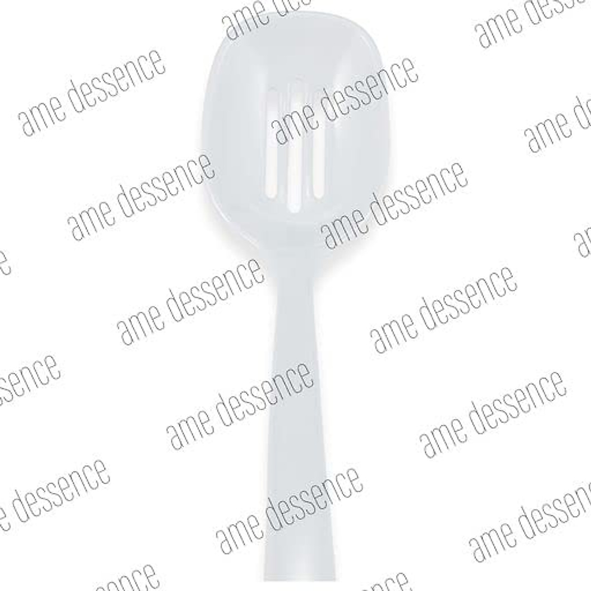 AME D'ESSENCE 12" Melamine Slotted Spoon White Durable and Versatile Kitchen Tool Perfect for Straining Stirring Serving Scratch-Resistant and Non-Stick Surface Ergonomic Handle for Comfortable Grip
