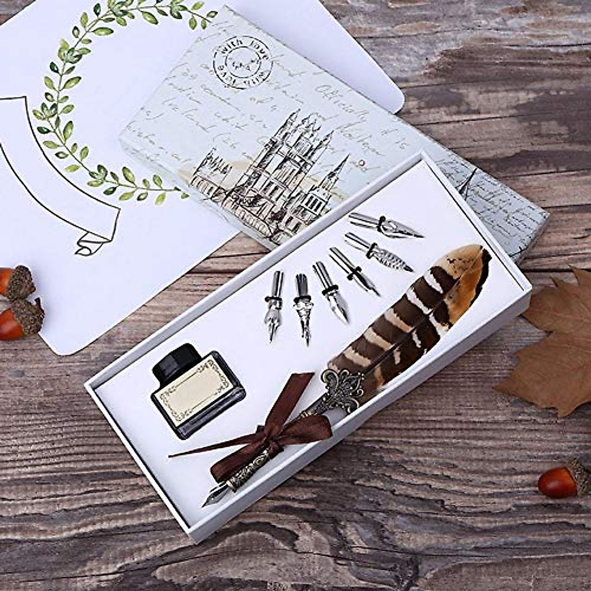 Quill Dip Pen, European Retro Feather Dip Pen Set 5 Replaceable Nibs Calligraphy Writing Pen