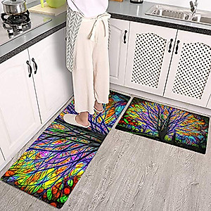 QiyI Floor Comfort Mats 2 Pieces Kitchen Rugs PVC Leather Waterproof Long Runner Rug Purple Home Office Non Slip Standing Mat Set Anti Fatigue Doormat 17" W x 29" L + 17" W x 47" L - Glorious Tree
