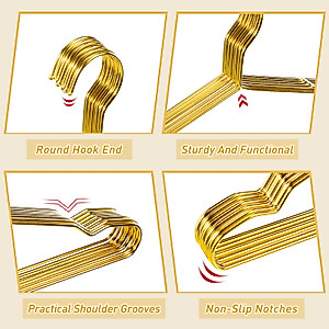 Wesiti 100 Pcs Stainless Steel Metal Hangers Wire Hangers for Clothes Strong Metal Hangers Wire 17.7 Inch Clothes Space for Coat Suit Bridal Boutique Dress Closet Dorm Clothing Rack(Gold)