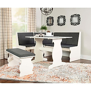 Riverbay Patio Conversation Indoor 3 Piece Kitchen Corner Nook Table Booth Bench Breakfast Dining Set in Charcoal