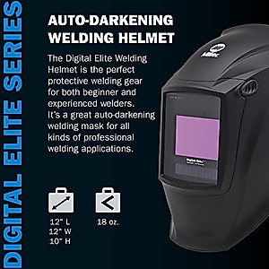 Miller 281000 Digital Elite Auto-Darkening Welding Helmet, Clearlight 2.0, Black