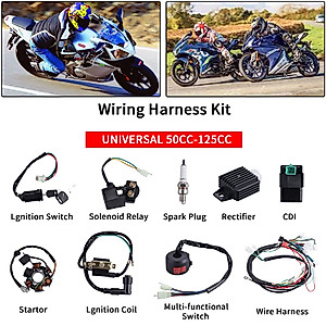 Complete Electrics Wiring Harness Coil Stator Solenoid Relay CDI Spark Plug for 4 Wheelers Stroke ATV 50cc 70cc 90cc 110cc 125cc Go Kart Pit Quad Dirt Buggy Bike Parts by OTOHANS AUTOMOTIVE