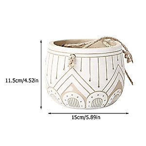 Yardwe 1pc Geometric Line Flowerpot Succulent Hanging Planter Ceramic Planter Suspension Plant Container Flower Pot Vase Planter Pots for Indoor Plants Flower Bed Bonsai Cement White