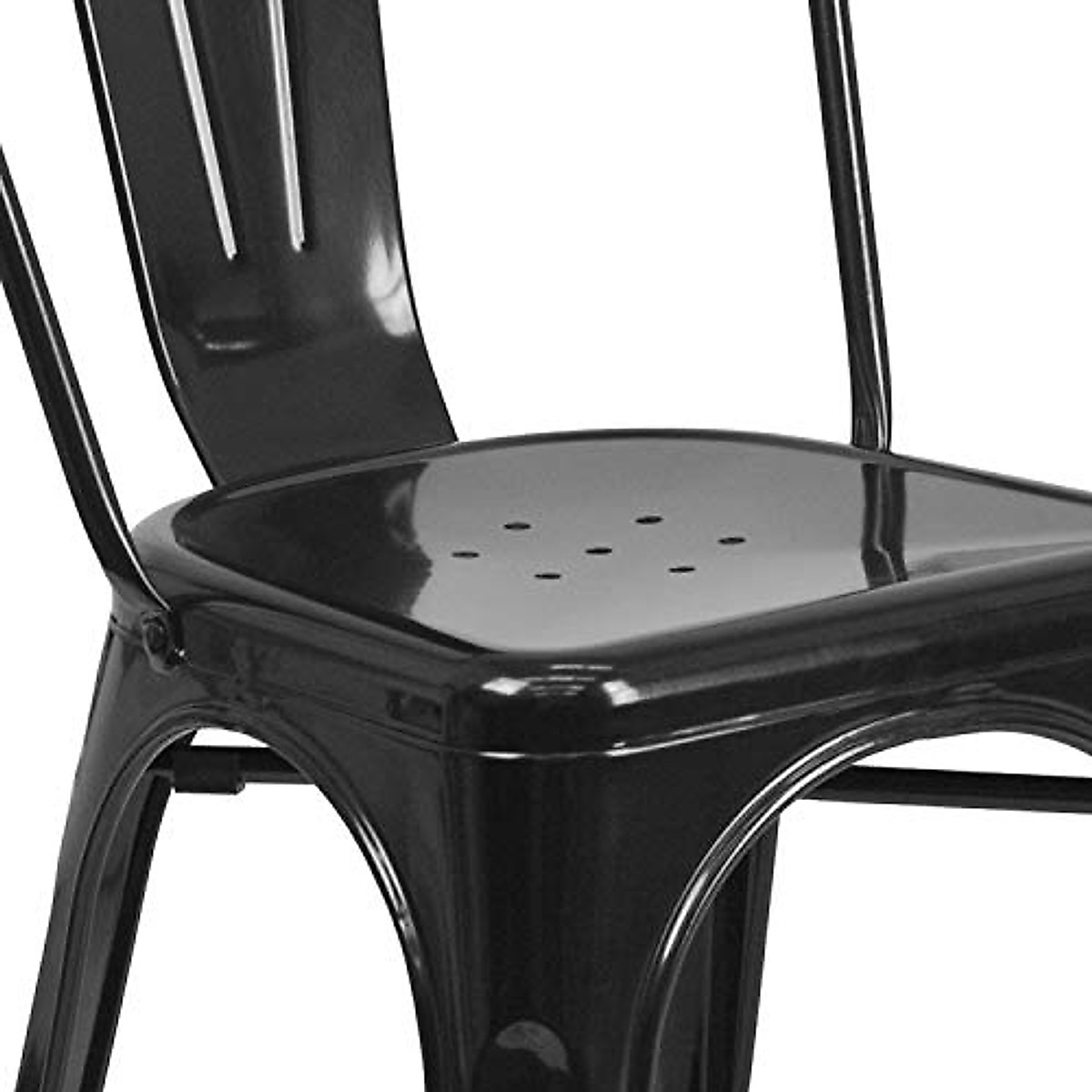 EMMA + OLIVER Commercial 31.5" Square Black Metal Indoor-Outdoor Table Set-4 Stack Chairs