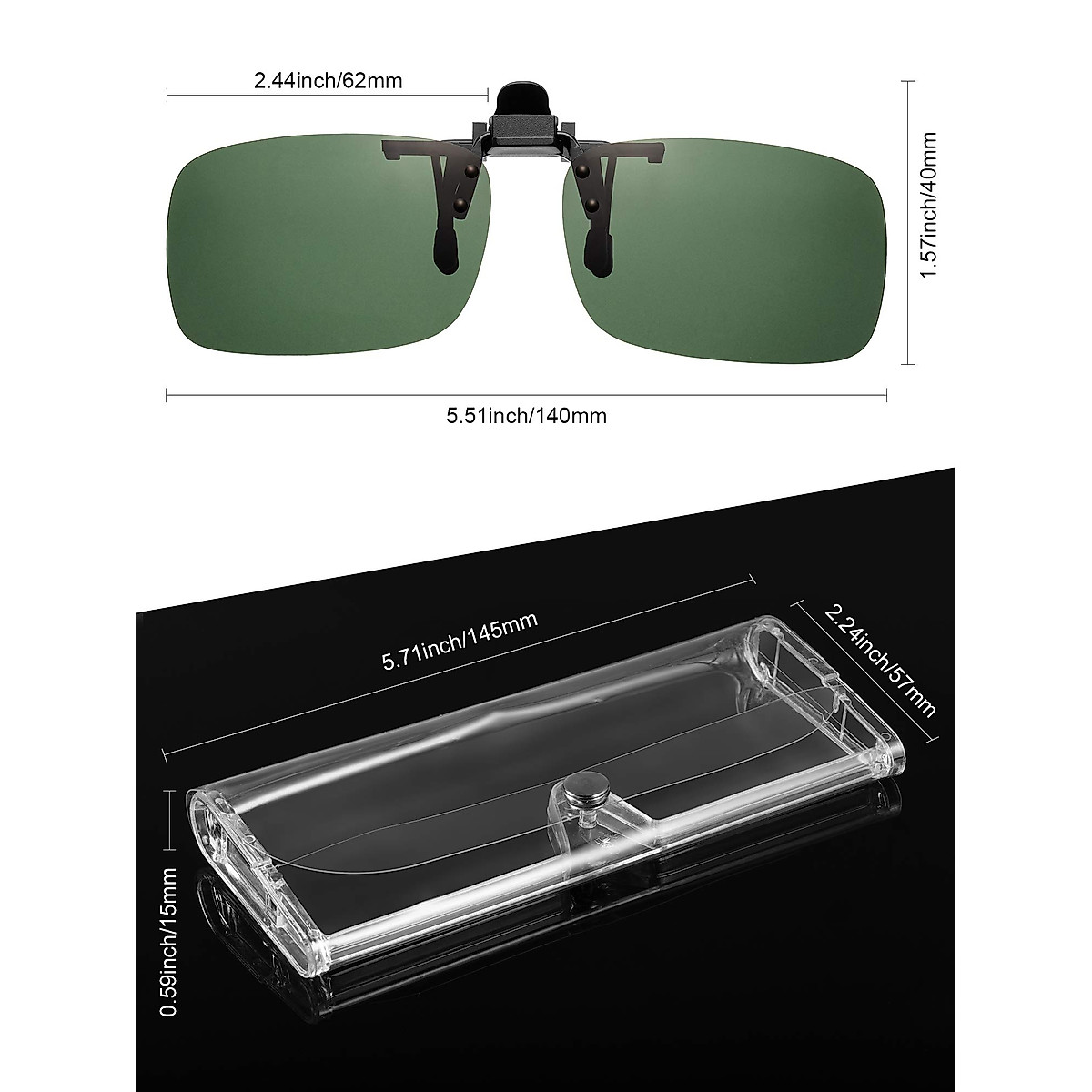 Frienda 6 Pieces Clip-on Plastic Sunglasses Lenses Flip Up Rectangle Sunglasses Glasses Lens with 6 Pieces Transparent Box