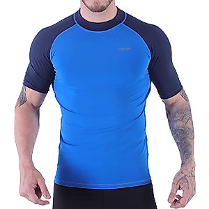 V VICROAD Mens Short Sleeve Rash Guard Swim Shirt Athletic Surfing Tee Sky/Navy-2XL