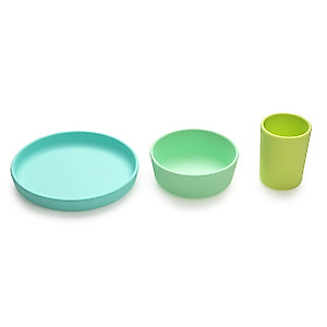 melii Non-Suction Silicone Plate, Bowl and Cup Set for Toddlers, Kids and Children (Lime, Mint, Blue)