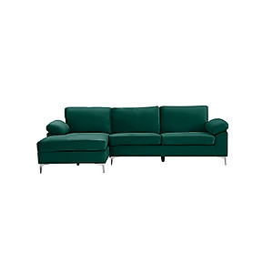 LCH Sectional Couch Living Room,Modern Futon Chaise L-Shape with Arm-Pillows & Metal Legs,Left Hand Facing,Up to 3-Seat Capacity Sleeper Sofa (Velvet Green)