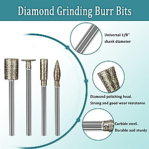 Stone Carving Set Diamond Burr Bits Compatible with Dremel, 20PCS Polishing Kits Rotary Tools Accessories with 1/8’ Shank For Carving, Engraving, Grinding, Stone, Rocks, Jewelry, Glass, Ceramics