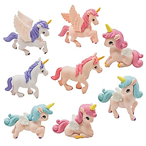 Pinenjoy 8Pcs Mini Flying Horse Unicorn Figurine Miniature Resin Unicorns Cake Toppers Fairy Garden Accessories for DIY Moss Landscape Dollhouse Birthday Party Decorations