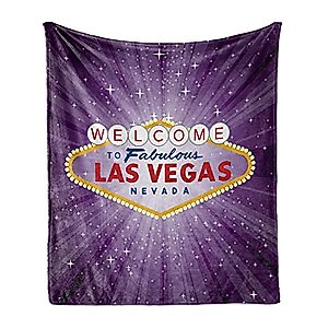 Ambesonne Las Vegas Souvenir Throw, Welcome to Fabulous City Sign United States Nevada Casino Themed Party Decorations, Flannel Fleece Accent Piece Soft Couch Blanket for Adults, 50" x 60", Multicolor