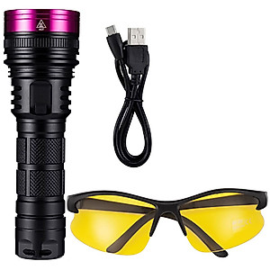 Alonefire SV18 12W 365nm UV Flashlight USB Rechargeable Ultraviolet Blacklight Pet Urine Detector for Resin Curing, Fishing, Minerals, Scorpion with UV Protective Glasses, Battery Included