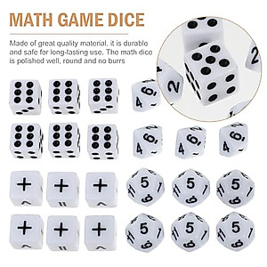 NUOBESTY Teaching Dice Set, Math Dice Games for Kids 8-12, Include Math Operation Dice, Number Dice and Dot Dice for Math Teaching Classroom Supplies 24Pcs