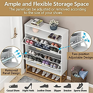 Loomie Shoe Cabinet, Free Standing Tipping Bucket Shoe Rack Organizer with 2 Flip Drawers,Entryway Narrow Shoe Storage with Storage Shelf & Top Cubby,Modern Slim Hidden Shoe Cabinet With Doors (White)