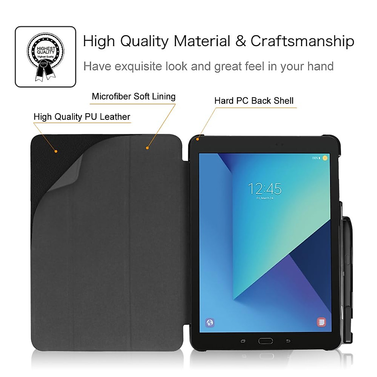 Fintie Slim Shell Case for Samsung Galaxy Tab S3 9.7, Super Slim Lightweight Stand Case with S Pen Protective Holder Auto Sleep/Wake for Tab S3 9.7 (SM-T820/T825/T827) 2017 Release, Black