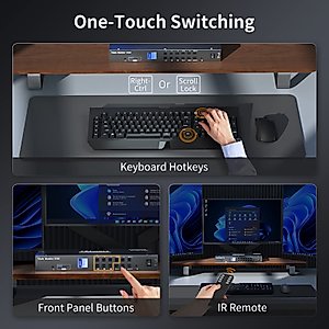 TESmart USB 3.0 HDMI KVM Switch 3 Monitors 4 Computers 4K@60Hz, Headset, Audio&Microphone, EDID emulators, Hotkey Switch, Wired Network, Rack-Ears, 4 Port Triple Monitor KVM Switch with All Cables