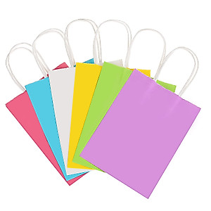 Kraft Paper Bags Rainbow Party Favor Gift Bags 6 Colors with Handles for Wedding, Baby Shower, Birthday Party Supplies (60)