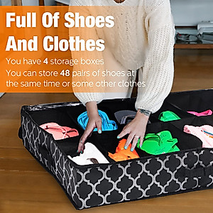 Berlune Set of 4 Under Bed Shoe Storage Organizer, Fits Total 48 Pairs Fabric Shoe Containers Box with Clear Cover and Handles Breathable Shoe Storage Bins Shoe Storage Bag, 29.5 x 23.2 x 5.1 Inches