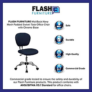 Flash Furniture Beverly Mid-Back Navy Mesh Padded Swivel Task Office Chair with Chrome Base
