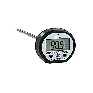 HIC KItchen Roasting Instant-Read Digital Meat Thermometer, Shatterproof LCD Display, Stainless Steel with Protective Sheath and Internal Temperature Chart