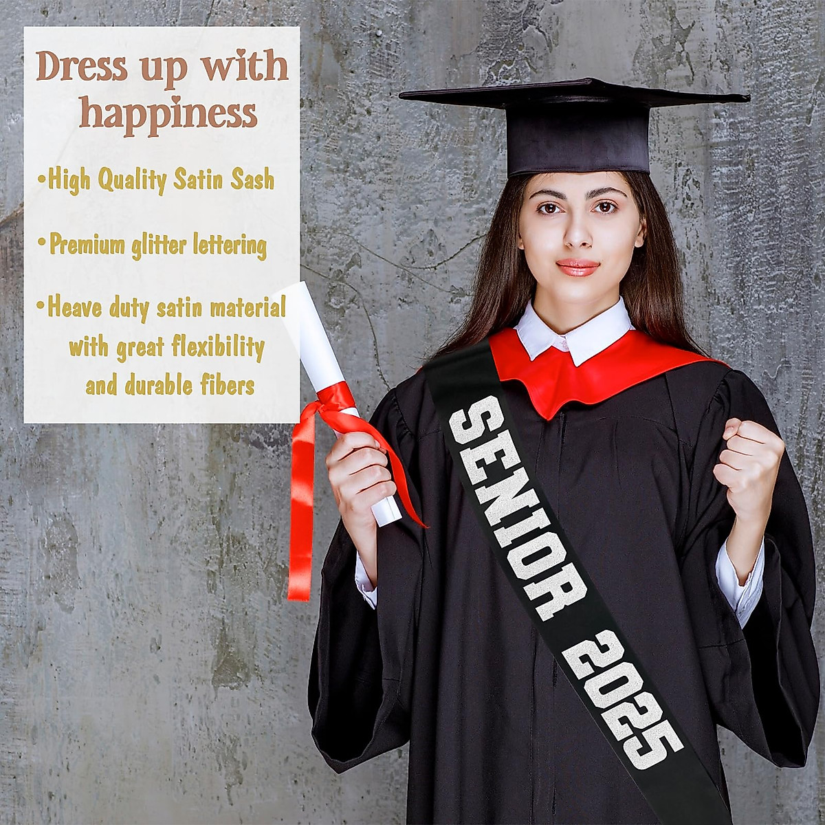 Generic 8 Pcs Black Senior 2025 Sashes with Silver Glitter Letters - Senior Sash Class of 2025, Senior Cheer Sash, Graduation Celebration sash, Class Competition Sashes, Graduation Party Supplies